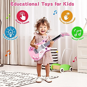 M SANMERSEN Kids Guitar for Girls Music Toys Guitar for Kids Toddler Electric Guitar with Strap Kids Pink Guitar Musical Instrument Toys for 3 4 5 Year Old Girls Gifts