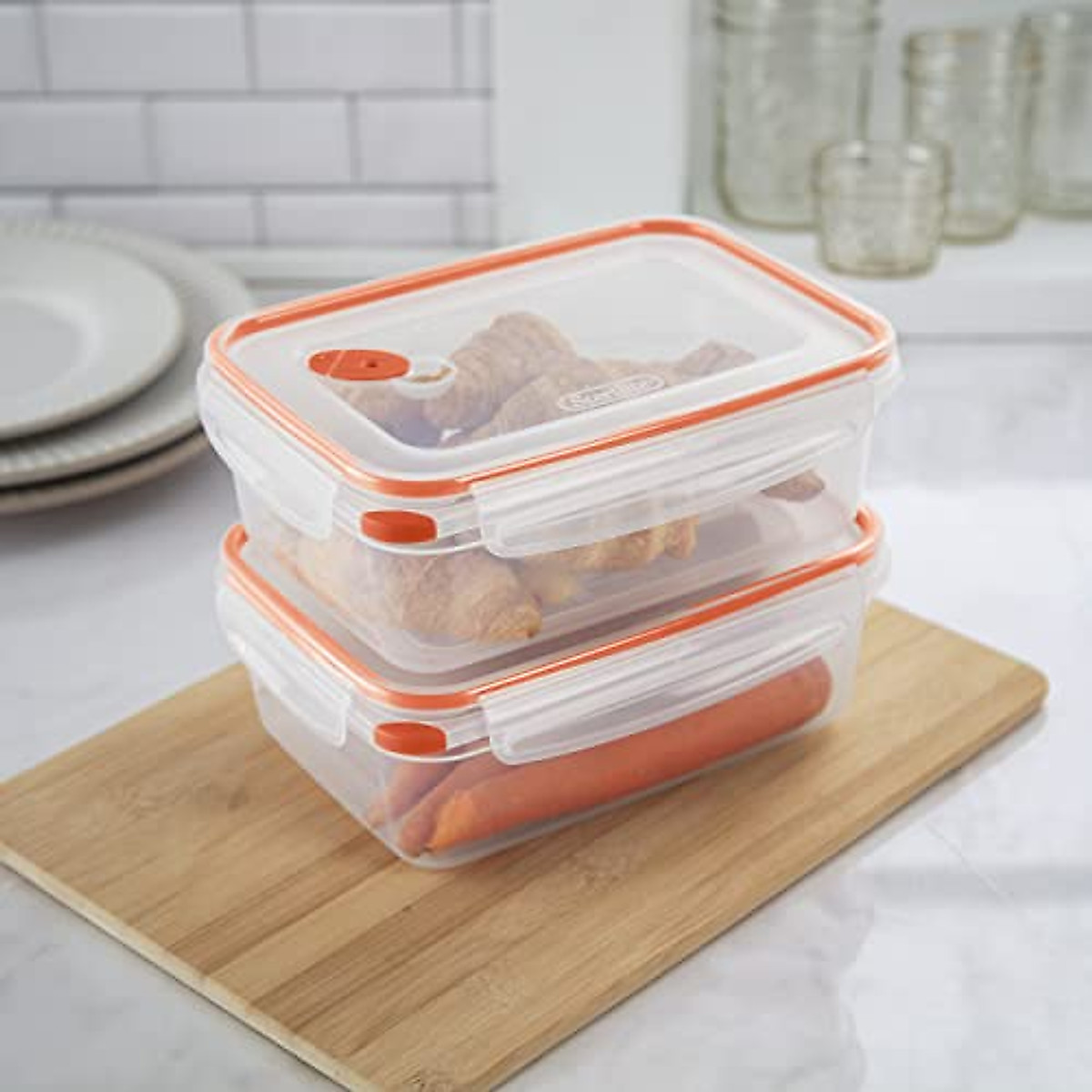 Sterilite 0 Ultra Seal 8.3 Cup Food Storage Container, Clear Lid and Base with Tangerine Accents, 6-Pack,Orange
