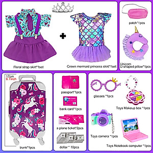 25pc 18 inch Girl Doll Clothes and Accessories Travel Case Luggage School Play Set with Pillow Camera Sunglasses for 18 inch Dolls Travel Storage for Girls (No Doll)