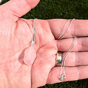 Zenergy Gems Charged Natural Polished Tumble Stone Rose Quartz Crystal Pendant + 20" Stainless Steel Chain + Selenite Charging Heart [Included]