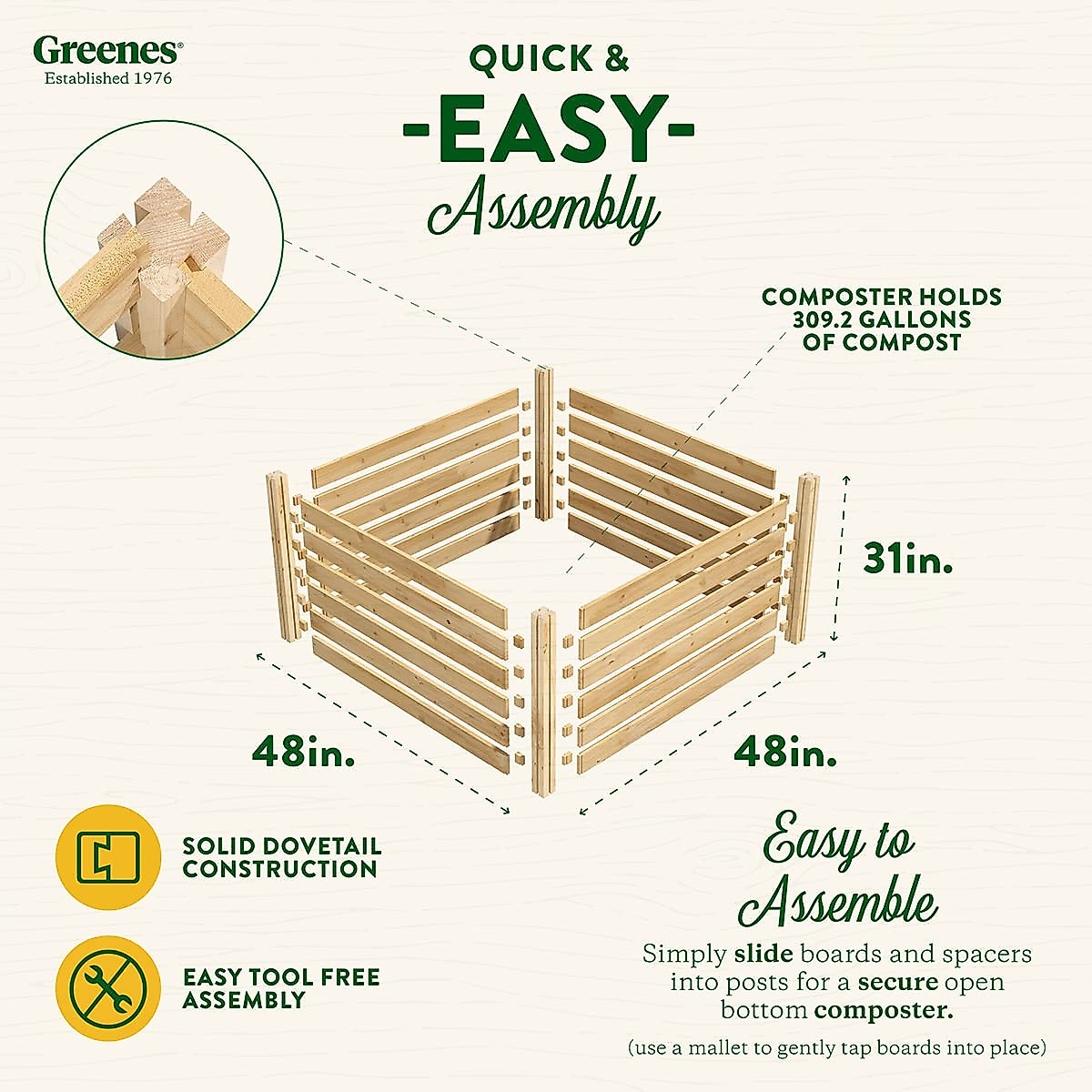 Greenes Fence Cedar Wood Composter, 23.25 Cu ft / 173.92 gallons - Made in USA with North American Cedar