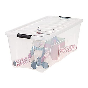 IRIS USA 84 Quart Stackable Plastic Storage Bins with Lids and Latching Buckles, 2 Pack - Clear, Containers with Lids and Latches, Durable Nestable Closet, Garage, Totes, Tub Boxes Organizing