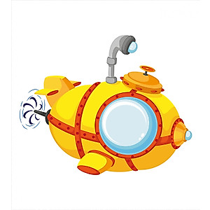 Ambesonne Yellow Submarine Duvet Cover Sets, Illustration of a Bathyscaphe in Cartoon Style Design Print, Bedding Set with 2 Duvet Covers 4 Pillowcases, 2 Pack Cal King Size, Pale Yellow and Orange