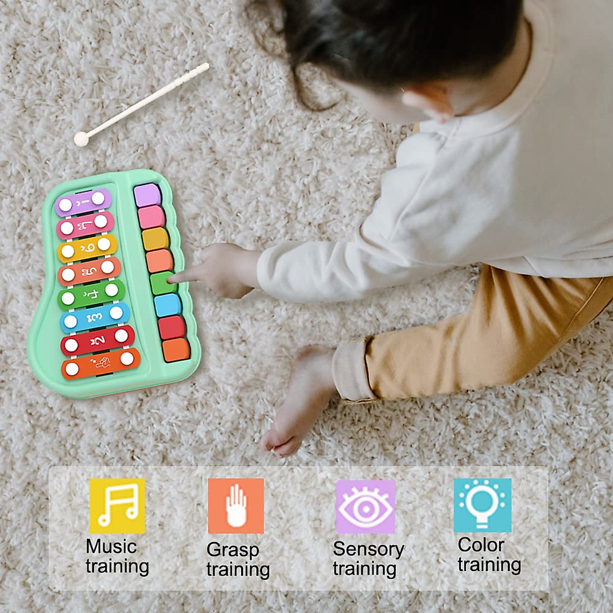 Oprala 2 in 1 Baby Piano Xylophone for Toddlers 1-3 Years Old, 8 Multicolored Key Keyboard Baby Xylophone Piano, Preschool Educational Musical Learning Instruments Toy for Baby Kids Girls Boys
