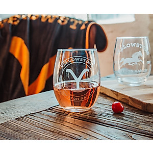 Toynk Yellowstone Dutton Ranch 20-Ounce Stemless Wine Glasses | Set of 2