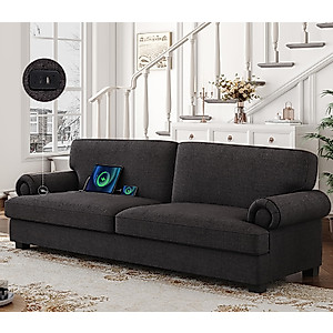 HIFIT 85in Sofa, Comfy Sofa Couch with 3 Extra Deep Seats and 2 USB Charging Ports, Modern Sofa Couches for Living Room, Wide Rolled Arms, Grey 34" D x 85" W x 35" H