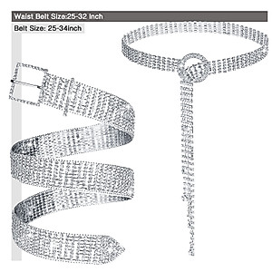 Vicenpal Rhinestone Belt 2 Pieces Shiny Crystal Ladies Waist Belt O Ring Belts for Women Wide Silver Chain Belt Bling Diamond Belt