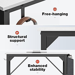 OLIXIS Small Computer Desk Home Office Modern Simple Style Table with Storage Bag & Headphone Hooks for Children Student Work Study Writing, 32 Inches, White