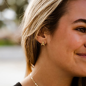 Initial Stud Earrings for Women - A Stud Earrings for Women Trendy - Gold Plated Dainty Hypoallergenic Letter Earrings for Women