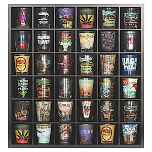 Black Shot Glass Display Case 36 Slots Minifigures Thimble Collection Display Rack 17.25" H X x 15.75" W - No Door (for All Short Shot Glasses)
