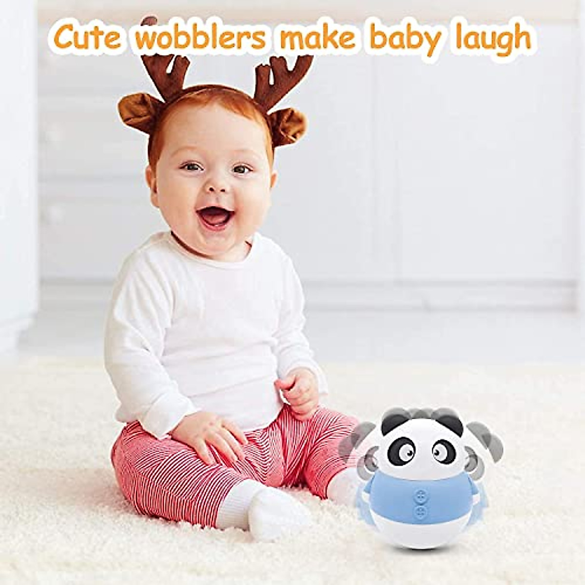 Conzy Roly Poly Tumbler Panda, Baby Tummy Time Toy, Cute Musical Toy Gift for Infant Boy Girl 36 Months and Up, Cute Desk Toys for Office for Adults