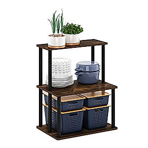 Furinno Turn-N-Tube 3-Tier Toolless Kitchen Storage Shelf, Amber Pine/Black