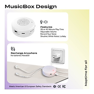 Hushko White Noise Baby Sound Machine - Sleeping Toy Panda - Sleep Soother: Shusher, Mother’s Heart Beat, Lullaby, or Record Any Sound. Volume & Time Control, Pacifier Holder, Washable, USB.