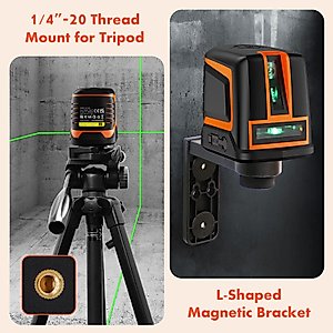 DOVOH Rechargeable Laser Level Self Leveling, High Accuracy Cross Line Laser Level Green 66ft Horizontal & Vertical Expanded Angle 150° Electronic Lazer Level for Tiling, C2-120G