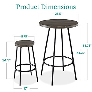 Best Choice Products Bistro Dining Set 3 Piece, Modern Round Counter Height Pub Table, Compact High Top with Bar Stools Pub Dining Set for Kitchen, Breakfast Room - Dark Gray