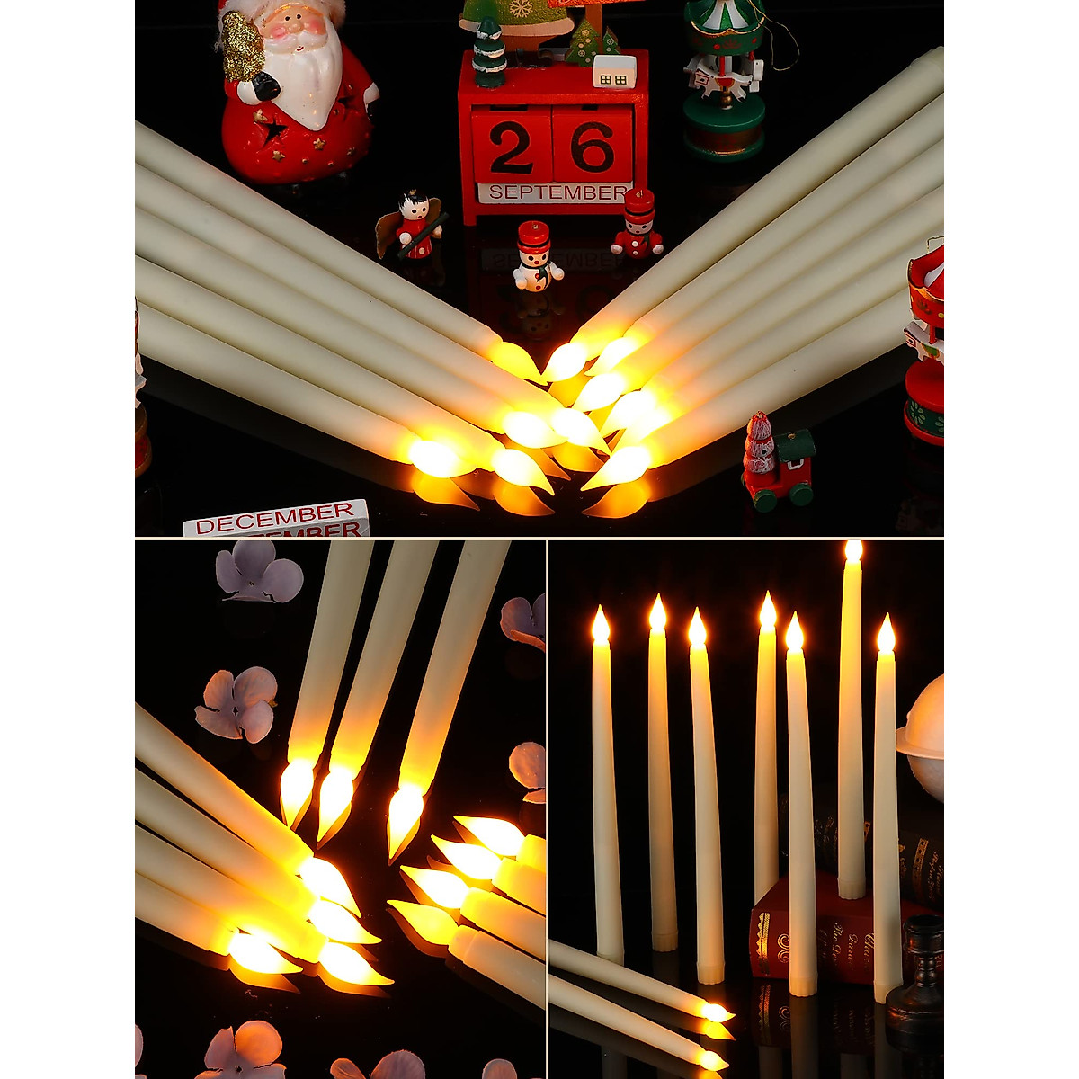 Funtery 48 Pcs Flameless LED Taper Candles Fake Candles Battery Operated Candles Bulk 11 Inch Flickering Taper Candles LED Tall Candles for Christmas Valentine's Day Church Wedding(Ivory)