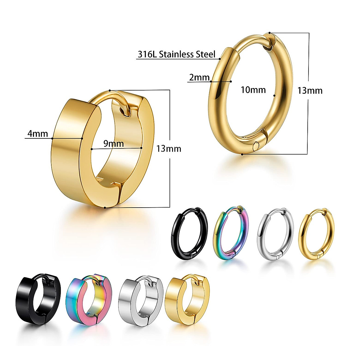 8 Pairs 316L Surgical Stainless Steel Huggie Earrings Hoop Earrings for Women Small Chunky Hoop Earrings Set for Women Men