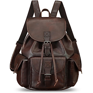 IVTG Genuine Leather Backpack Vintage Handmade High Capacity Leather Rucksack Casual Daypack Retro Knapsack Purse (Coffee)