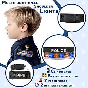 Tepsmigo Police Officer Costume for Kids, Police Costume for kids with Police Uniform, Recorder, shoulder police lights, Halloween Costume for Boys Girls, Role Play Kit for Boys Girls