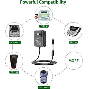 AC Adapter for 9VDC for Brother Label Makers P-Touch PT-1 2 3 5 6 7: PT-D210 PT-D200 AD24 AD60 PT-D200G PT-D201 PT-D202 PT-D215e PT-E100 PT-E105, E1 P3 D2 Series Charger Power Supply Cord