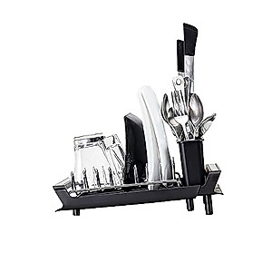 Erreke Small Dish Drying Rack, Compact Dish Drying Rack, Small Dish Rack, Drains into Sink, Non-Slip Feet, Expandable Adjustable Size 11x8 inches (Black)