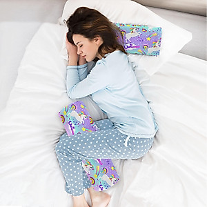 innewgogo Rainbow Unicorn Hearts Stars Cervical Neck Roll Pillow for Pain Relief Memory Foam Neck Pillow with Removable Washable Cover Wedge Pillow for Plane Car Couch Sleeping Travel Office Bed