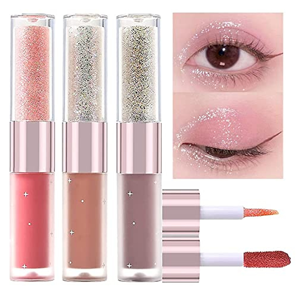 6 Colors Liquid Glitter Eyeshadow Sparkle Eye Makeup Sticks Set.Quick Drying & Easy to Apply.Pink#