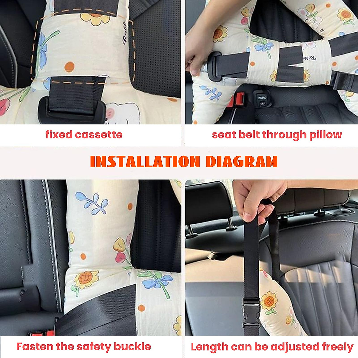 Car Pillow for Kids, H-Shape Car Seat Pillow for Kids, Portable Kids Travel Pillow, Adjustable Kids Neck Pillows for Long Trips (Dinosaur)
