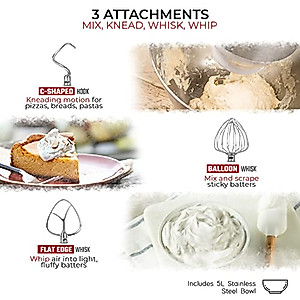 Shiinobi 6 in 1 Black Stand Mixer |500W Electric Mixer with 5 Liter Stainless Steel Bowl, 1.5 Liter Glass Jar |Kitchen Mixer with Hook, Whisk & Beater