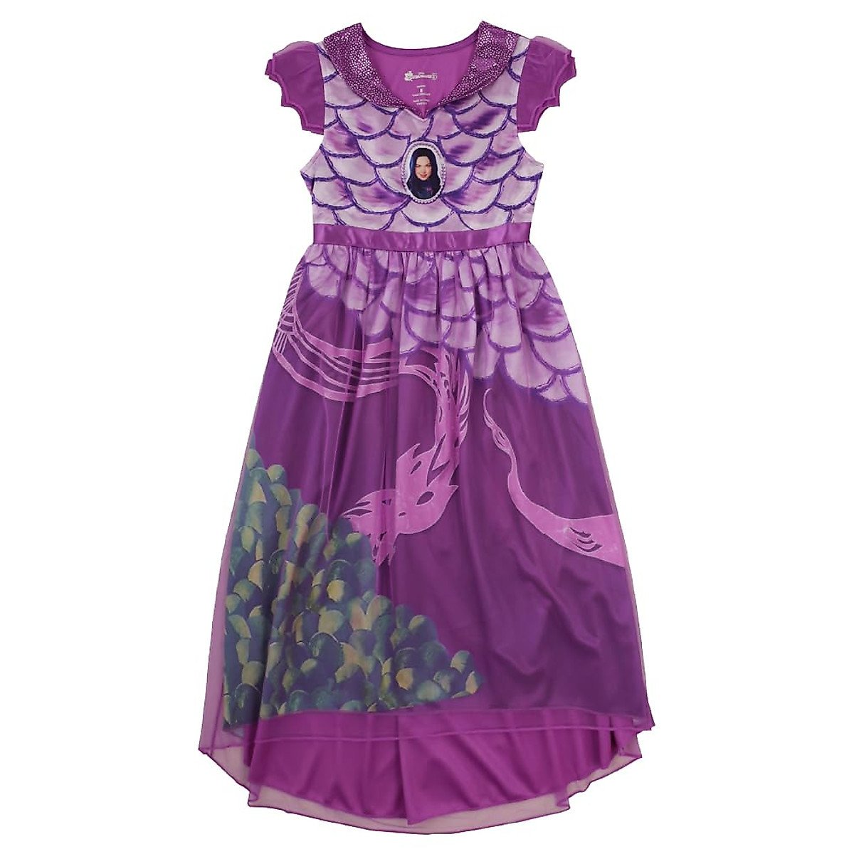 Disney Girls' Descendants Fantasy Gown Nightgown, MAL DRESS, 8