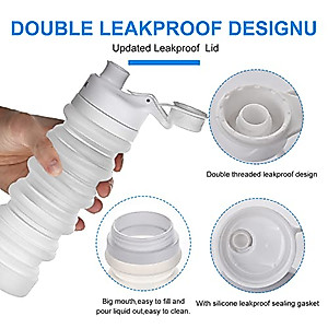 Muslish Collapsible Water Bottle 18oz(550ml), BPA Free Silicone Foldable Water Bottles for Travel Gym Camping Hiking, Reuseable Portable Leak Proof Sports Water Bottle with Carabiner(Clear)