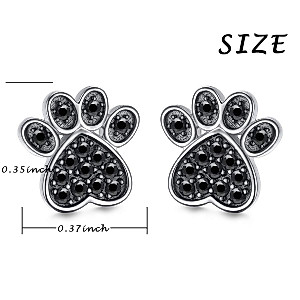 S925 Sterling Silver Jewelry Puppy Dog Cat Pet Paw Print Black CZ Stud Earrings