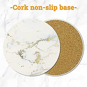 KUFUNG Coasters for Drinks, Absorbent Ceramic Stone Coaster Set, Cork Base, Marble Surface Pattern, Cups Place Mats for Home Decor, Set of 2(Light Blue-A)