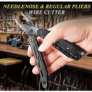 RoverTac Multitool Knife Camping Survival Knife Unique Gifts for Men Dad Husband 18 in 1 Multitools Knife Pliers Scissors Saw Corkscrew Bottle Opener 9-Pack Screwdrivers with Safety Lock Nylon Sheath