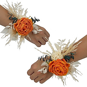Rinlong 6pcs Dried Flower Wrist Corsage Wristlet Bridesmaid Bracelet Boho Terracotta Shoulder Corsage Wrist Flowers Wedding Bride Flower Accessories