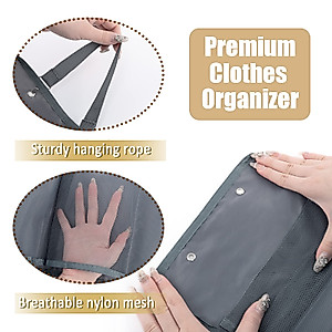 2 Pcs Clothes Closets Roll Holder- Hanging Closet System Closet Space Saver Clothes Organizer with 20 Roll Independent Compartments for T-Shirts Leggings Underwear Bras Socks (Gray, Double Sided)