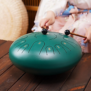 AETOO Steel drum tongue 12 inchs 13 notes C major Percussion instrument Carry bag (Green, 12 inch)