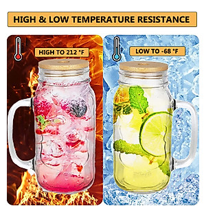 4 Pack Can Glass Set with Handle,24 OZ Mason Jar with Bamboo Lids and Glass Straws Can Shaped Glass Cups,Drinking Glasses, Pint Glasses for Smoothies, Tea, Cola, Juice,Soda (4 Pack)