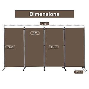 JVVMNJLK Indoor Room Divider, Portable Office Divider Room Divider Wall Divider Screen 4 Panel, Folding Partition Privacy Screen Walls Dividers for Room Separator 136" W x 71.3" H, Brown