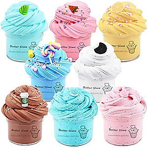 Butter Slime Kit for Girls 8 Pack, Party Favors with Watermelon, Coffee, Mint, Candy, and Lemon Slime, Stretchy and Non-Sticky, Stress Relief Toy for Boys, Easter Basket Stuffers