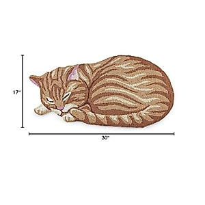 Desnoran Hand Hooked Cat Rug | Orange Tabby Shaped Accent Mat | Cute Sleeping Kitty Area Rug | Machine Wash | 17x30 Inch