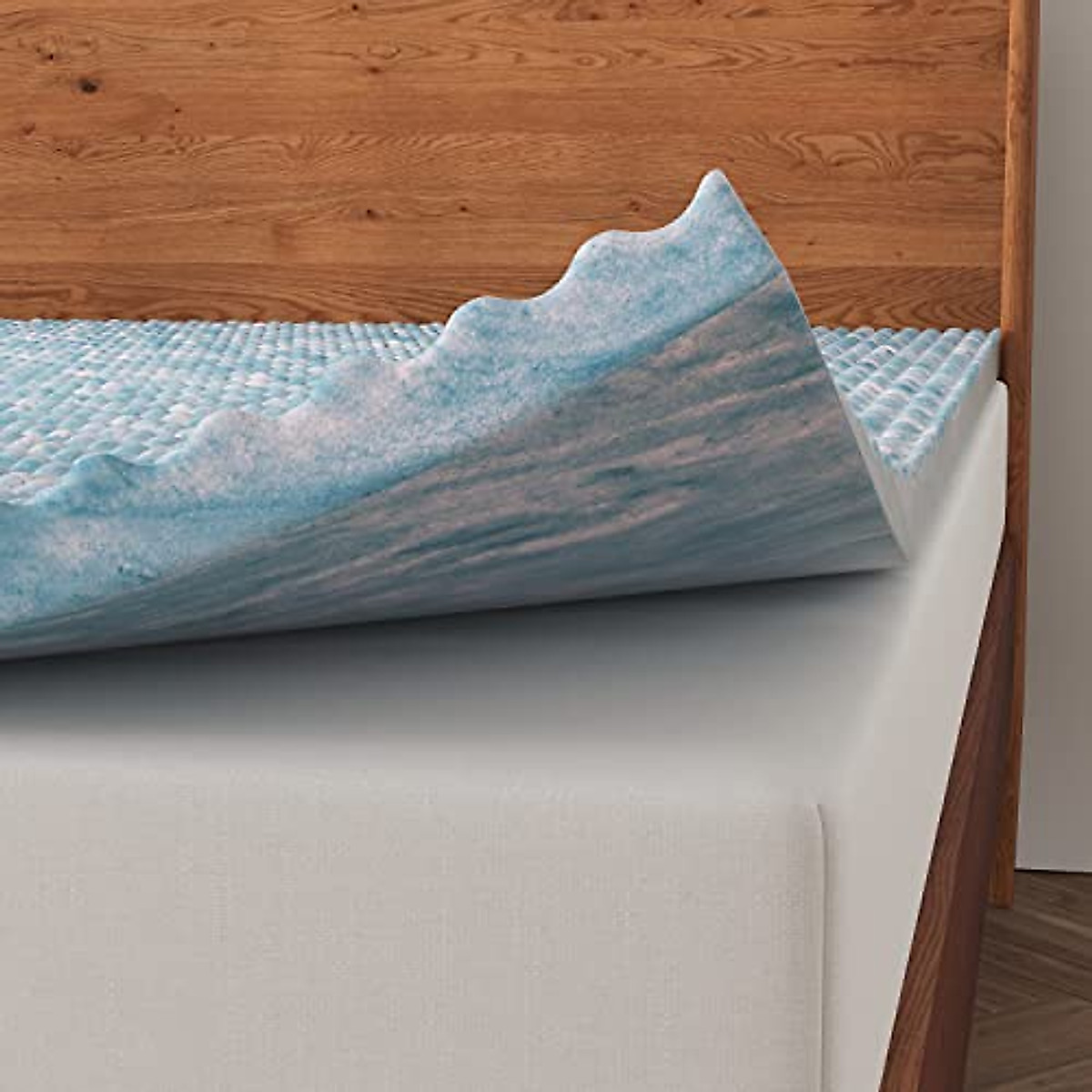 NapQueen 2 Inch Swirl Egg-Shell Cooling Gel Memory Foam Mattress Topper, CertiPUR-US Certified, Twin Blue