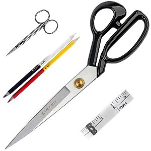 SINGER ProSeries 12 Inch Sewing Scissors Heavy Duty Chrome Plated Forged Stainless Steel Industrial Tailor Shears, 4 Inch Embroidery Scissors, 144 Inch Tape Measure, and Fabric Marking Pencils