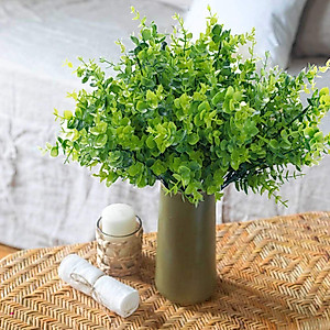 COCOBOO 8pcs Artificial Boxwood Stems for Artificial Flowers Outdoors Decor, Unfading in The Sun Plastic Plant, Fake Foliage Shrubs Greenery for Home Farmhouse Garden Wedding Indoor Outside Decoration