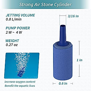 Pawfly Aquarium 1 Inch Air Stone Cylinder Blue Bubble Diffuser Release Tool for Nano Air Pumps Small Buckets and Fish Tanks, 12 Pack