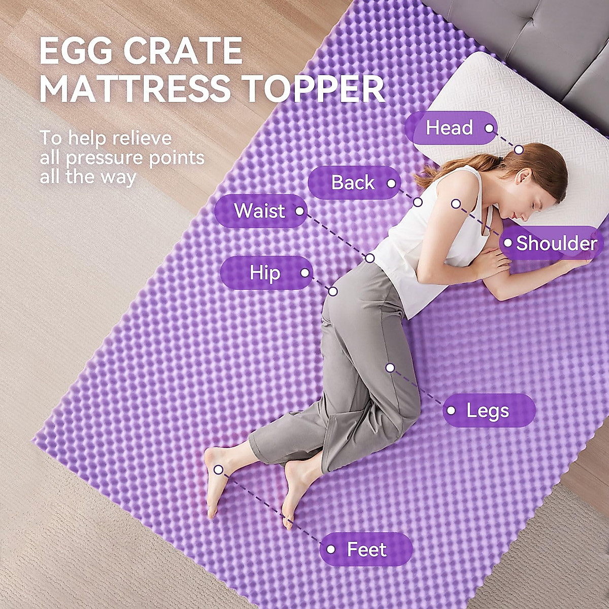 SINWEEK 2 Inch Egg Crate Memory Foam Mattress Topper Twin Size, Soft Mattress Pad for Back Pain Relief, Bed Topper, CertiPUR-US Certified