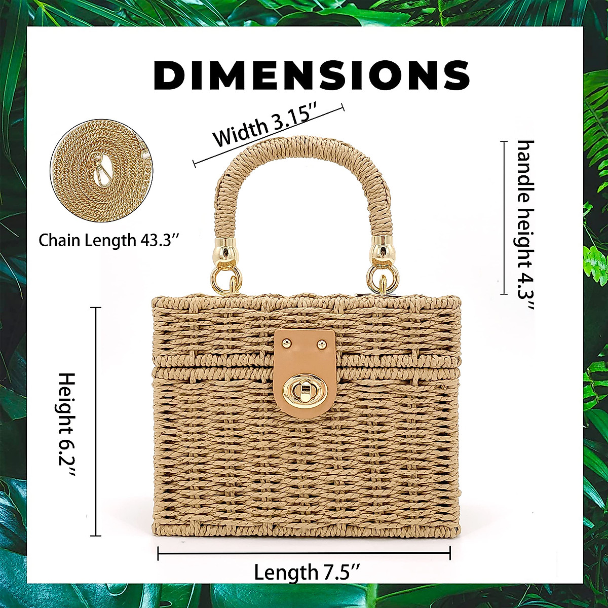 Handwoven Rattan Bag for women-Wicker Woven Square Crossbody vintage Chic Casual Beach Boho Tote Bag with tassel Ornaments(Beige)