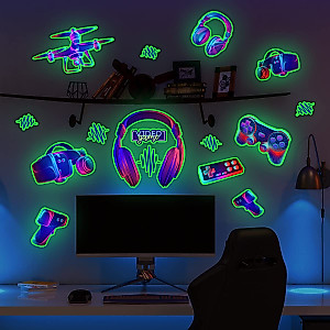Prabahdak Gaming Wall Decals Glow in The Dark Game Wall Stickers Boy Gamer Video Game Controller Wall Decor for Boys Room Kids Bedroom Home Playroom Decoration