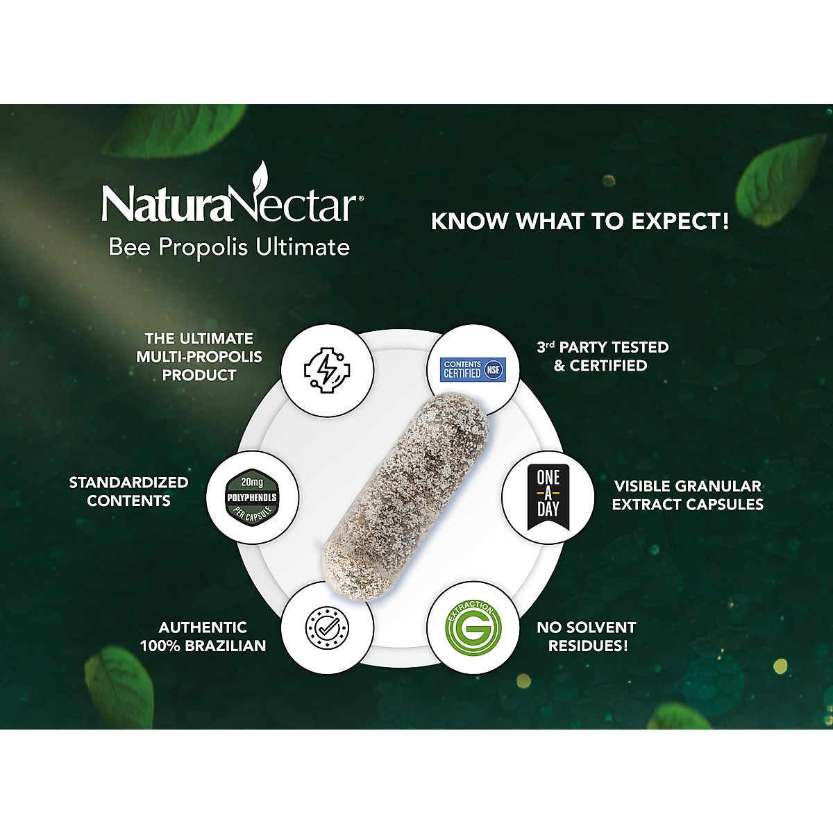 NaturaNectar Ultimate Bee Propolis | NSF Contents Certified | Premium Red, Green, Brown Brazilian Propolis | with Flavonoids and PWE | Ethical Beekeeping & Naturally Sourced | 60 veggie capsules