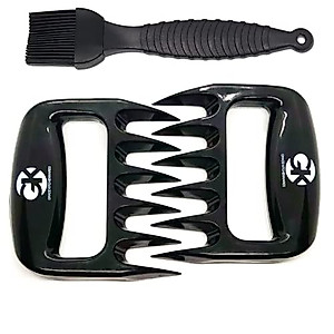 GK’s Premium Combo Set: Super Sharp Solid Meat Shredder Claws Plus Silicone Basting Brush | 1 Pair Meat Claws and 1 Piece Basting Brush | (Black) 